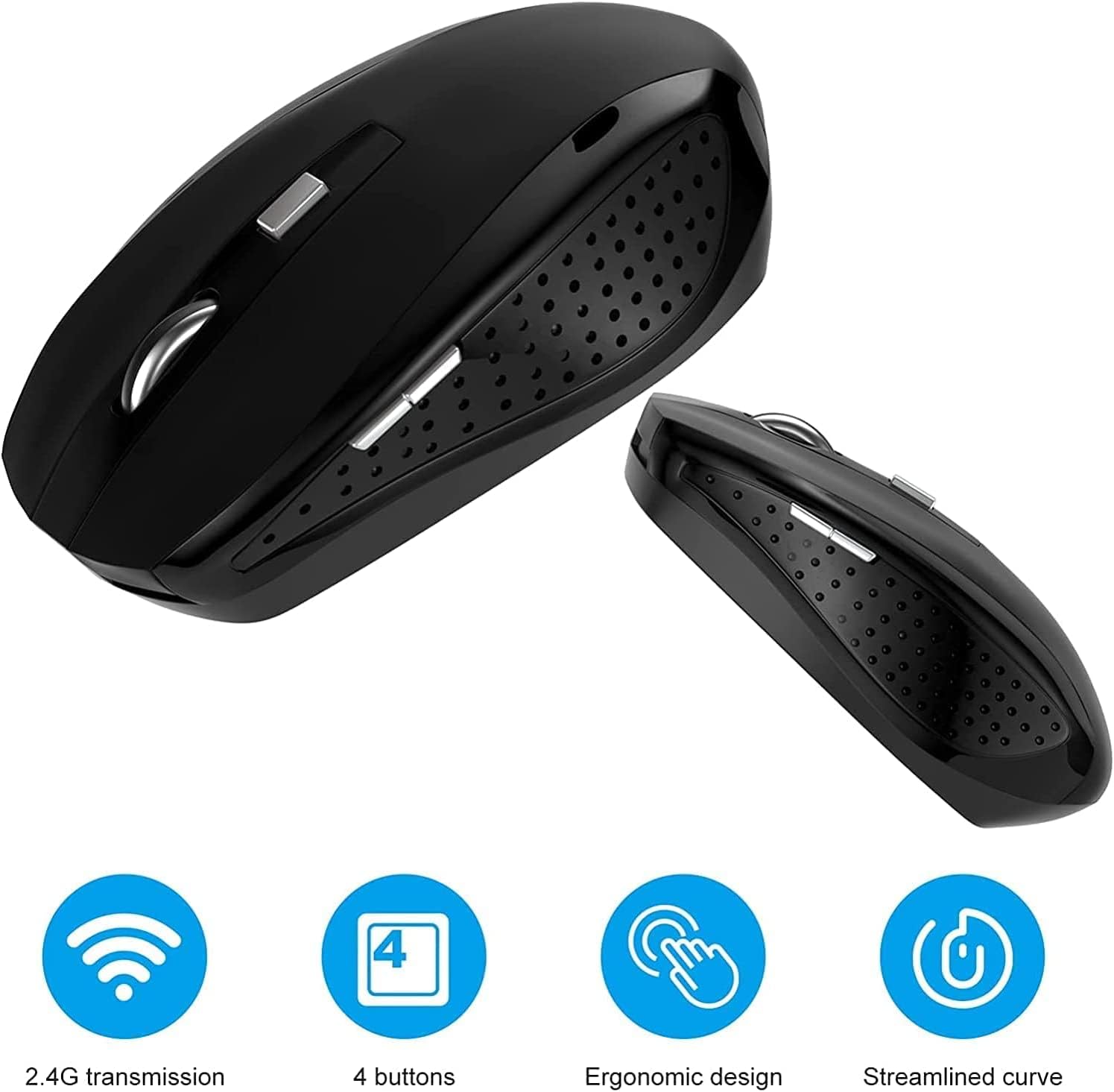 Wireless Mouse with USB - Silent, Slim Computer Mouse with Quiet Click for PC, Computer, Laptop, Desktop, Chromebook, Notebook, Mac (White)