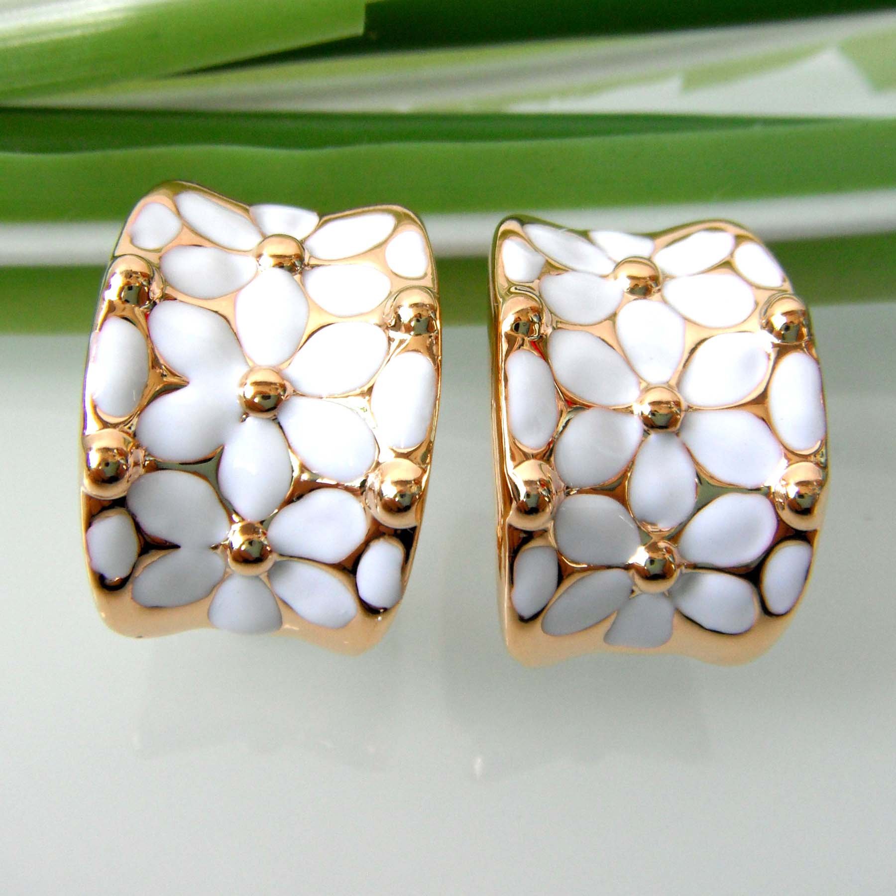 Navachi 18k Gold Plated Square Rainbow White Enamel Omega Az1936o Earrings