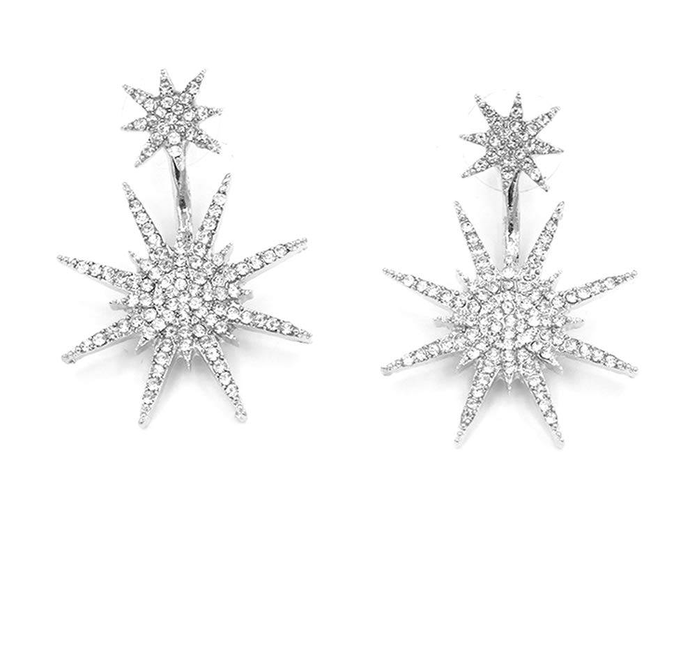 Snow Stud with Cubic Zirconia Hexagonal Star Earrings Hanging Behind The Ear