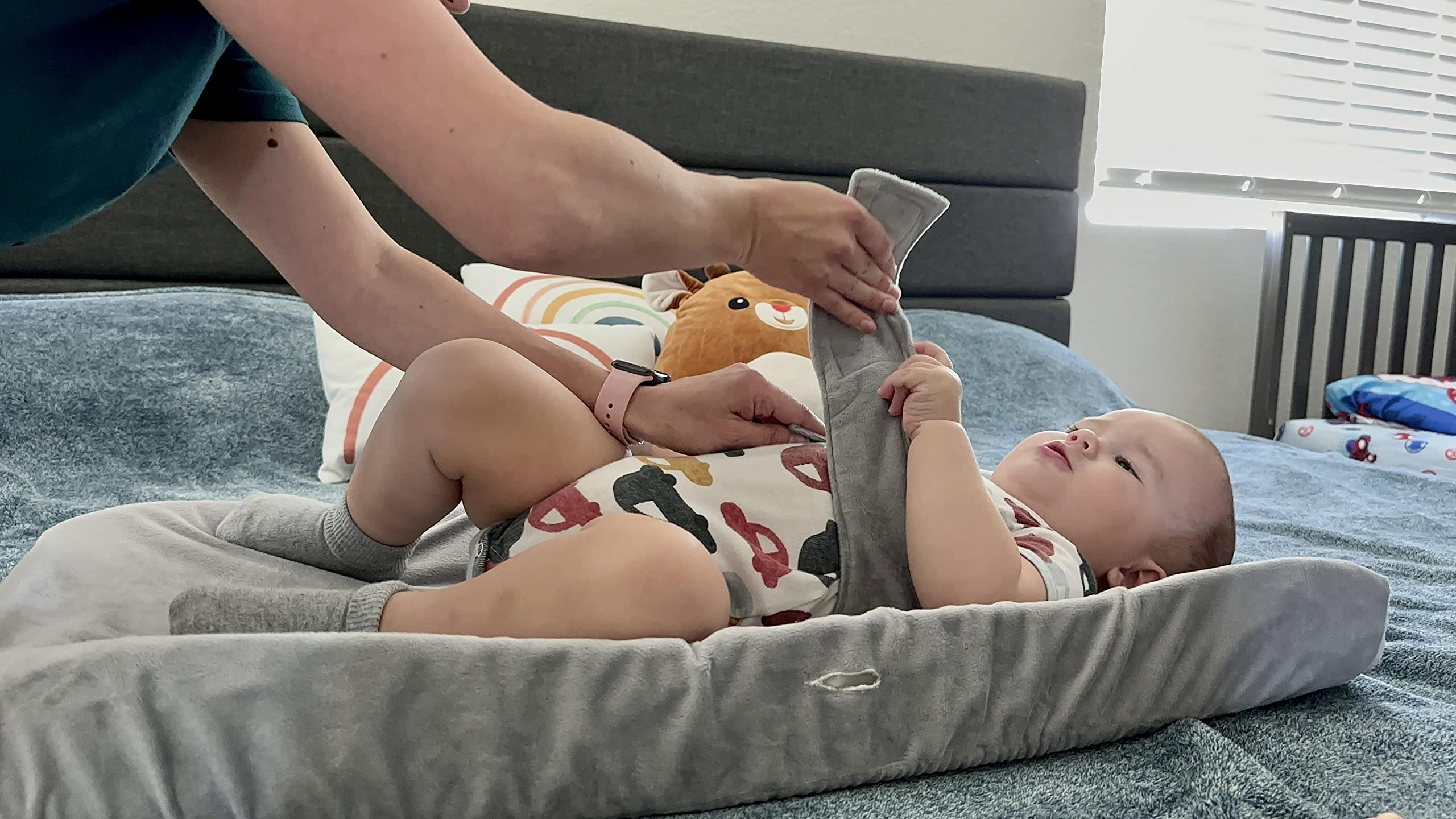 Stay Put Changing Pad Cover Protector Ultra Soft Minky Plush Changing Table Covers Breathable Changing Table Sheets Wipeable Changing Pad Covers (Gray) Mom's Choice Award Winner
