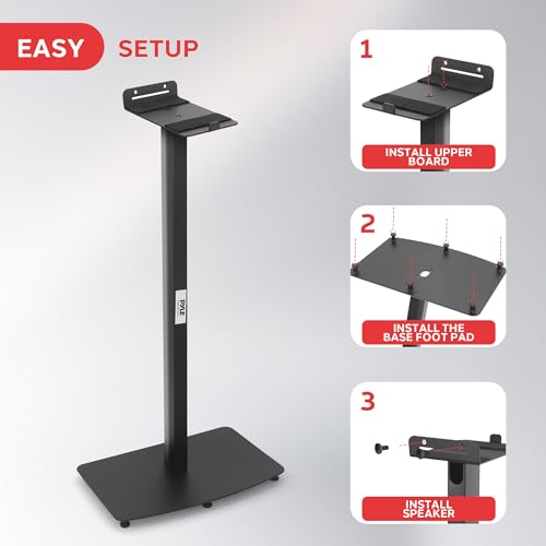 Pyle Sonos Speaker Mount Stand - Reinforced Steel 2nd Gen Play 5 Sonos Speaker Holder w/ 14.3 x 6.5 Inch Speaker Tray, Heavy Duty 14.5β x 9.4β Base, Powder Coat Finish - Pyle PSTNDSON17, Black