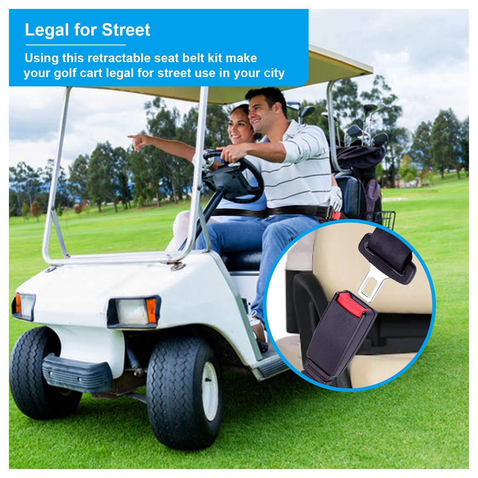 Universal Retractable Front Rear Golf Cart Seat Belt Kit for EZGO, Yamaha, Club Car (2PCS)