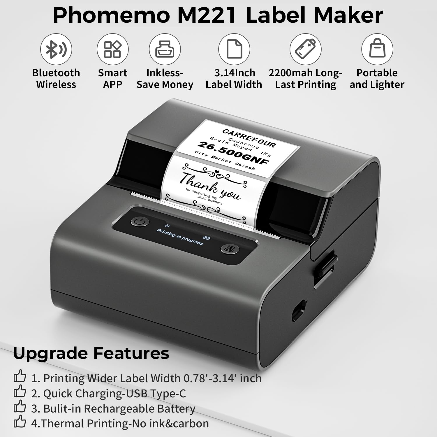 Phomemo M221 Label Maker-Flagship’s Advanced 3Inch Bluetooth Thermal Label Printer, Print Clearer & Sharper, for Address, Barcode, Ingredient,Crafts, Label Printer for Small Business, for Phone & PC