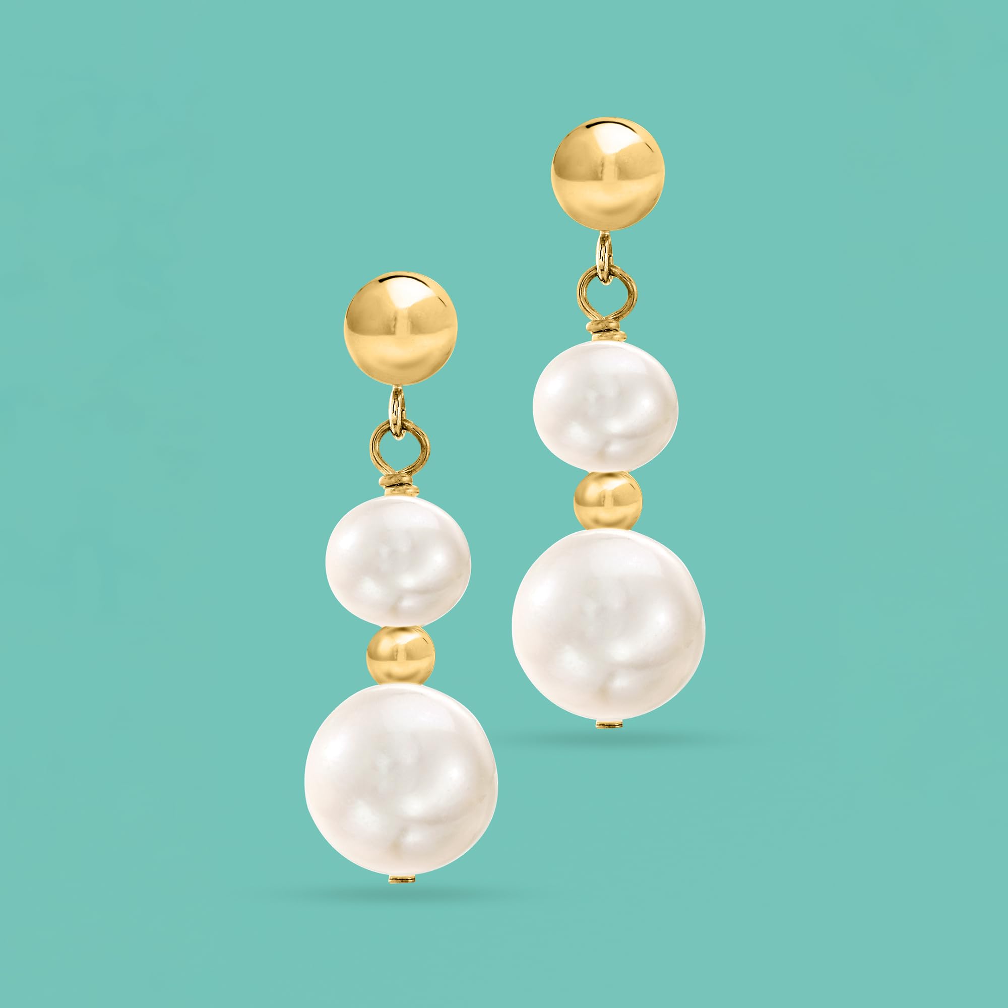 Ross-Simons 5-9mm Cultured Pearl Drop Earrings in 14kt Yellow Gold