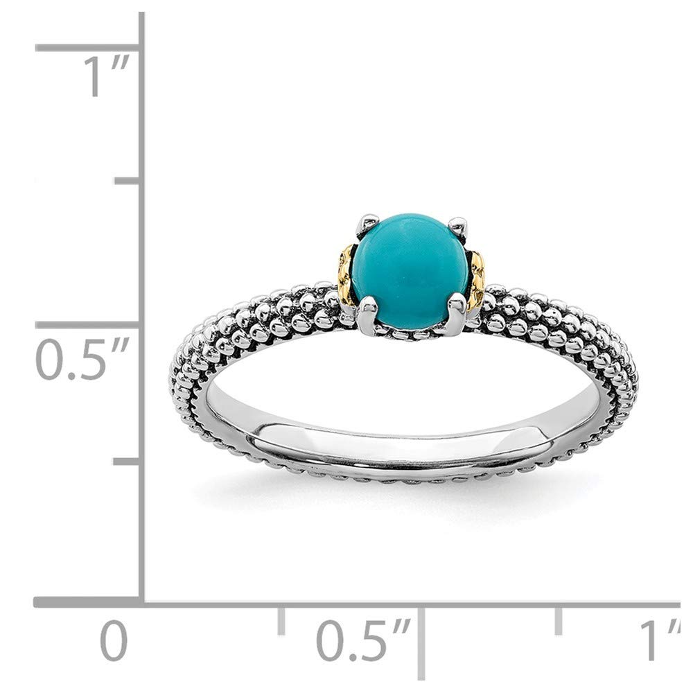 Solid 925 Sterling Silver and 14k Yellow Gold Stackable Turquoise Vintage Antiqued Ring Eternity Band Size 7