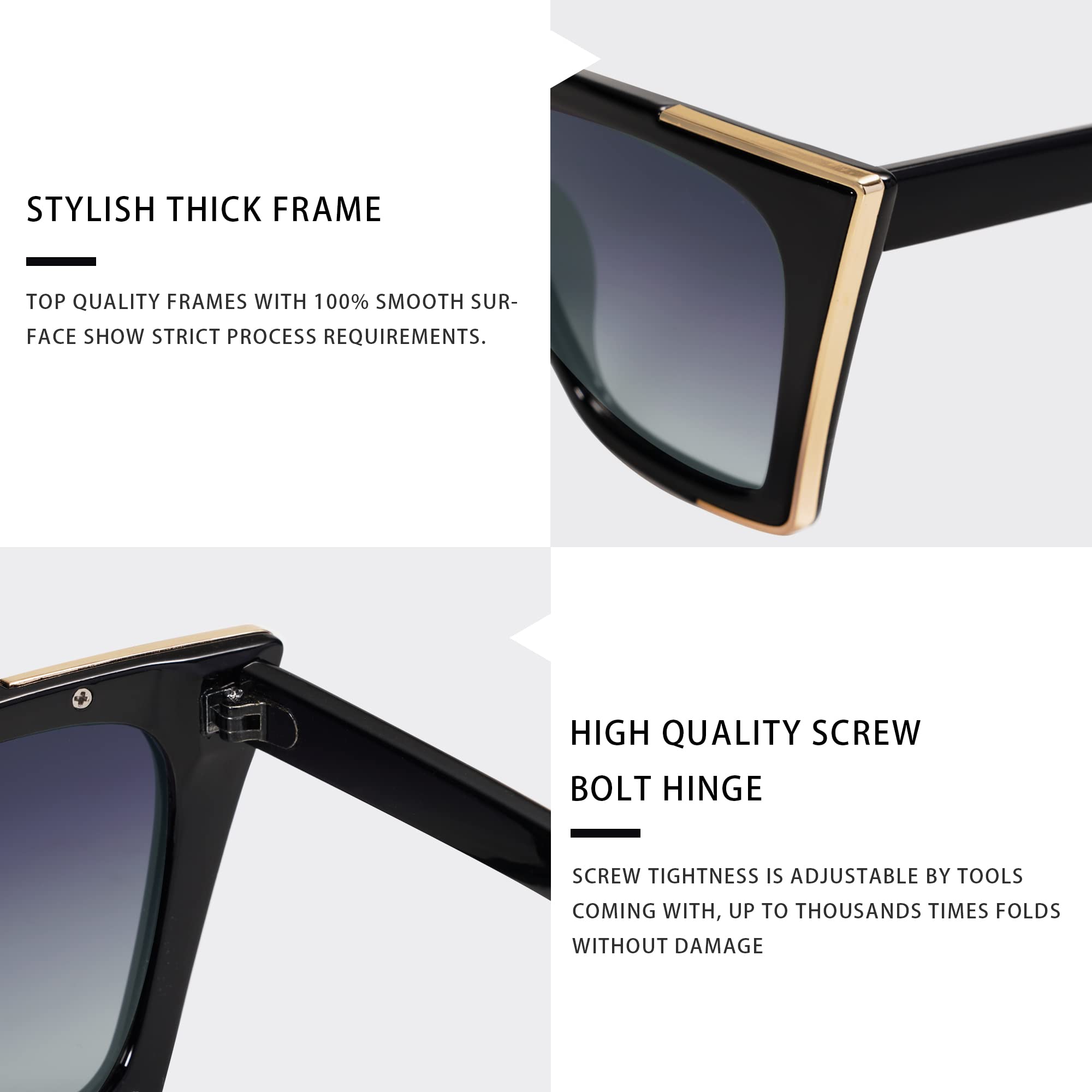 VANLINKER Polarized Square Cat Eye Sunglasses for Women Oversized Trendy Sunnies Black