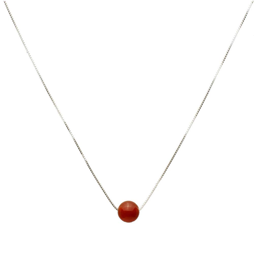 Round 10mm Carnelian Stone Station Sterling Silver Box Chain Necklace Adjustable 16"+2" Ext