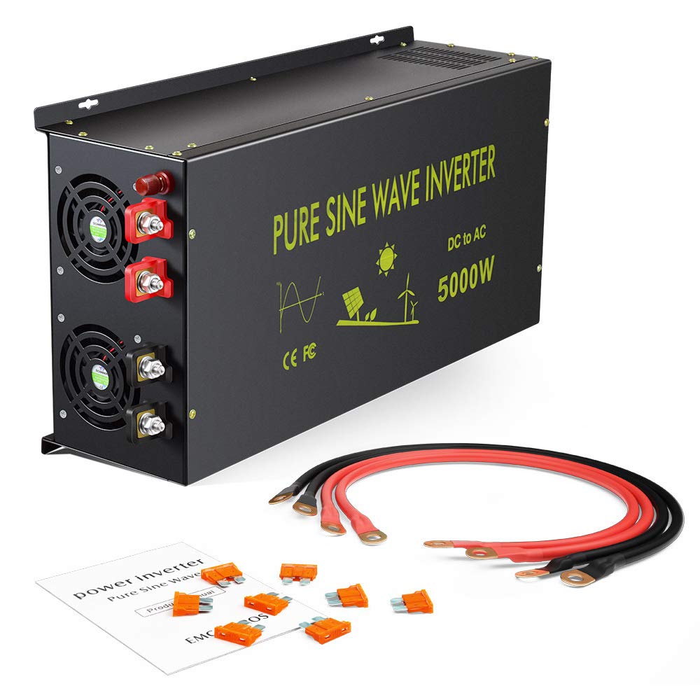 Reliable 5000W Continuous Power Heavy Duty Pure Sine Wave Power Inverter DC 12V to AC 110V 120V with Dual AC Outlets 41Amps Hardwire Terminal and LED Display for RV Car Solar System Emergency