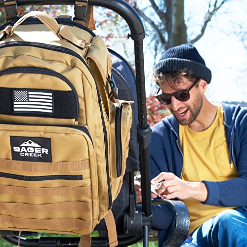 Sager Creek Dad Diaper Bag Backpack with Changing Pad. Waterproof Military Diaper Backpack for Men w/Insulated Compartment (Brown)