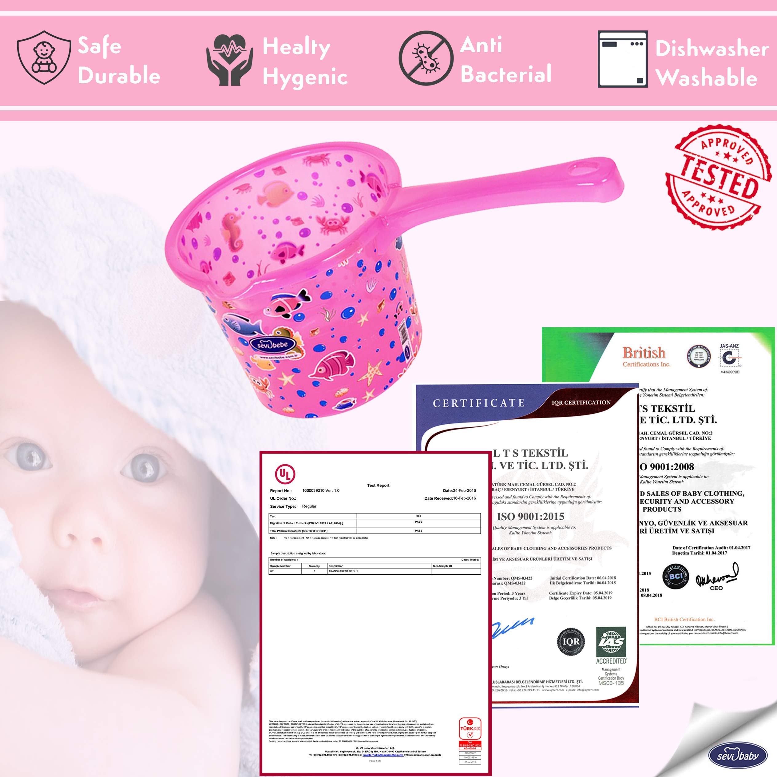 Sevi Baby Bath Rinse Cup, Certified Bath Water Scoop, Baby Shampoo Rinser, Baby Bath Mug Made from BPA-Free Safe Material, (1250 ml / 42.2 oz) - Made in Turkey (Pink) (Pink)