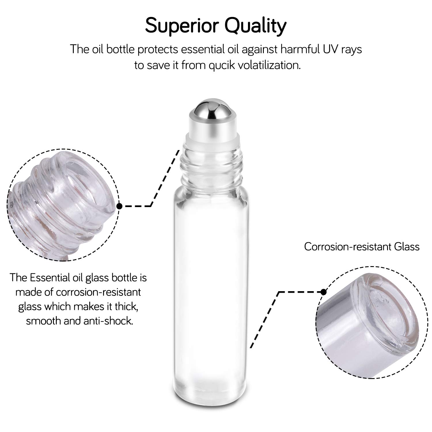 PrettyCare Essential Oil Roller Bottles 10ml (24 Pack Clear Glass Bottle with Gold Cap, 4 Extra Roller Balls,48 Labels, 2 Openers, 2 Funnels Roller Balls For Essential Oils, Roll on Bottles