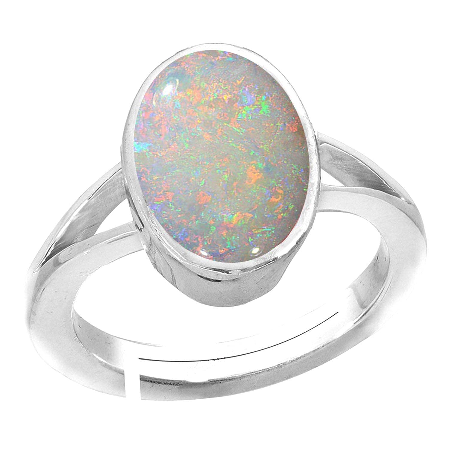 SirDaksh 4.20 Carat 5.25 Ratti Natural Certified White Ethopian Opal birthstone Stone Sterling 92.5 Silver Adjustable Ring for Women and Men, (OPSI_AD-ST176)