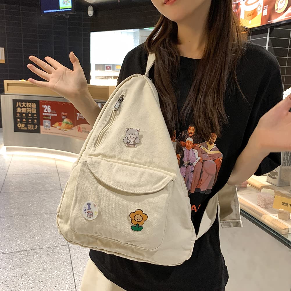 PRAGARI Sling Bag for Women Crossbody Backpack Shoulder Chest Bag Daypack Small White Travel Canvas Casual Hiking Outdoor
