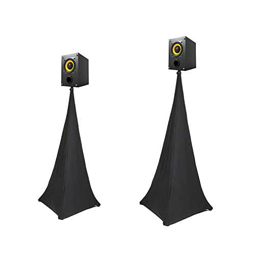 Speaker Stand Tripod Stretch Covers,360 Degree Cover Made of stretchable high-elastic spandex material, with velcro and free bag. (Black-2 Pack)
