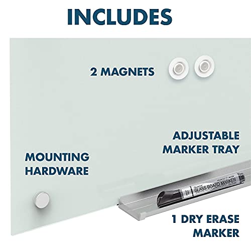 Quartet Whiteboard, Glass Dry Erase Board, Magnetic, 30" x 18", Infinity Frameless Mounting, White Surface, Accessory Tray, 1 Dry Erase Marker and 2 Glass Board Magnets (PDEC1830)