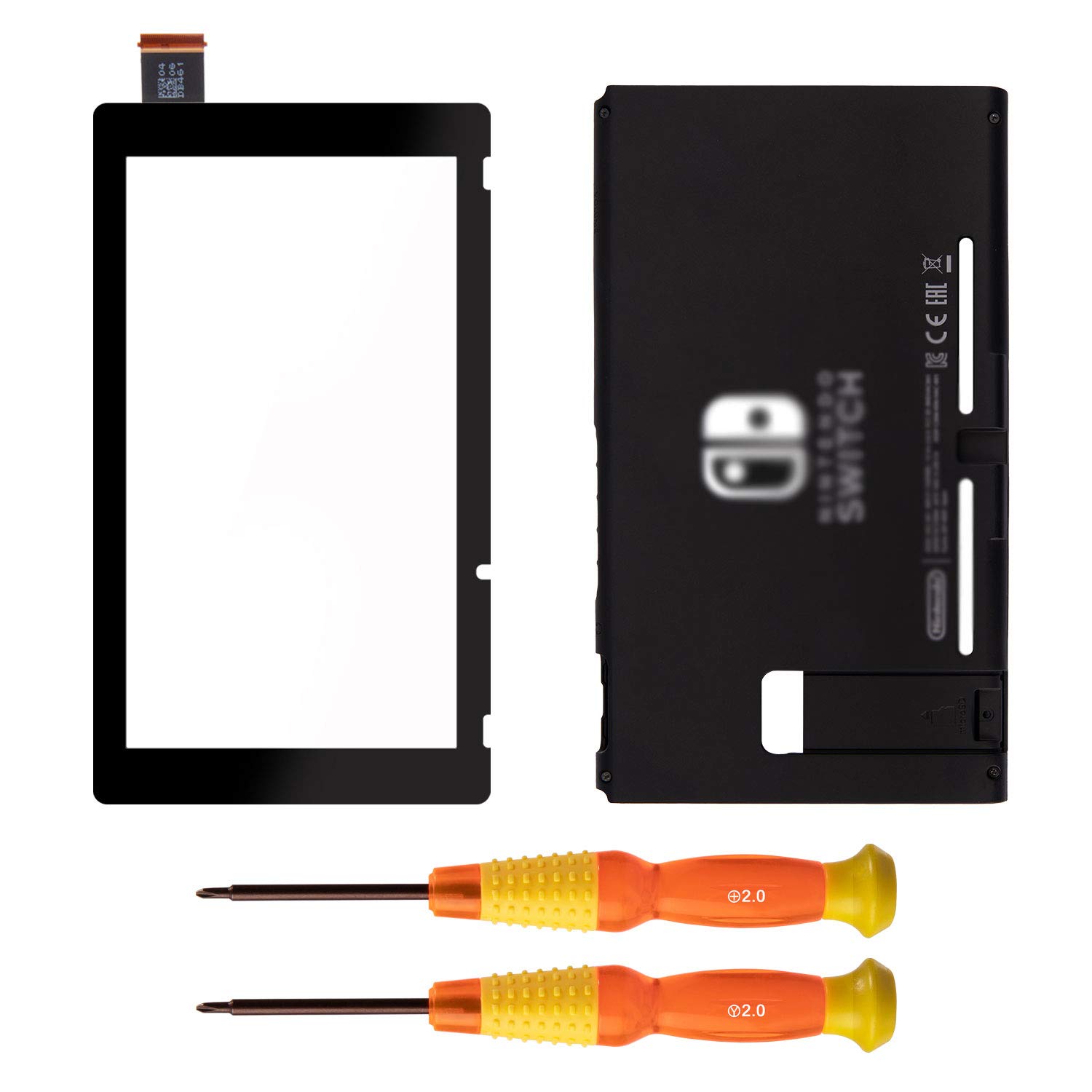Touch Screen Digitizer Glass Panel Replacement Parts for N-Switch, with Back Cover Replacement Housing Shell Case Back Parts for NS Switch(Remove The Protective Film of 2 Sides Before Installation)