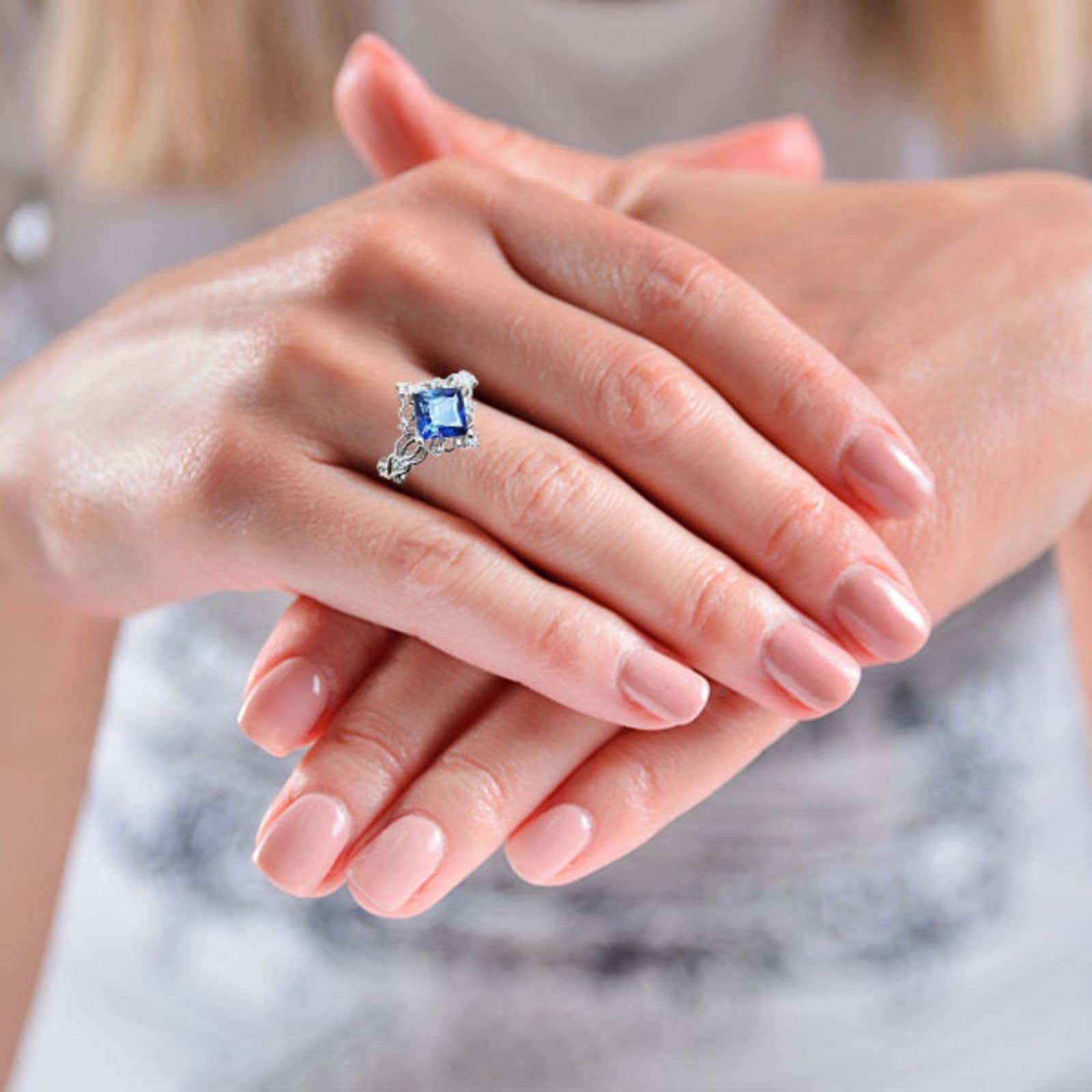Women Wedding Band Ring Blue Gem Stone Stackable Engagement Rings Goth Rings Gemstone Birthstone Rings, Tourmaline Engagement Promise Rings for Women Size 6-10 (D, 9)