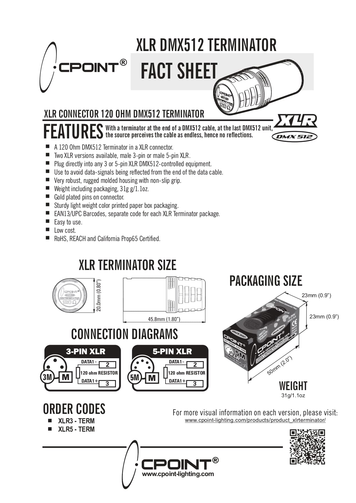 SIRS-E 2-Pack - CPoint DMXterminator XLR 3 Pin DMX Terminator 120 Ohm XLR3-TERM