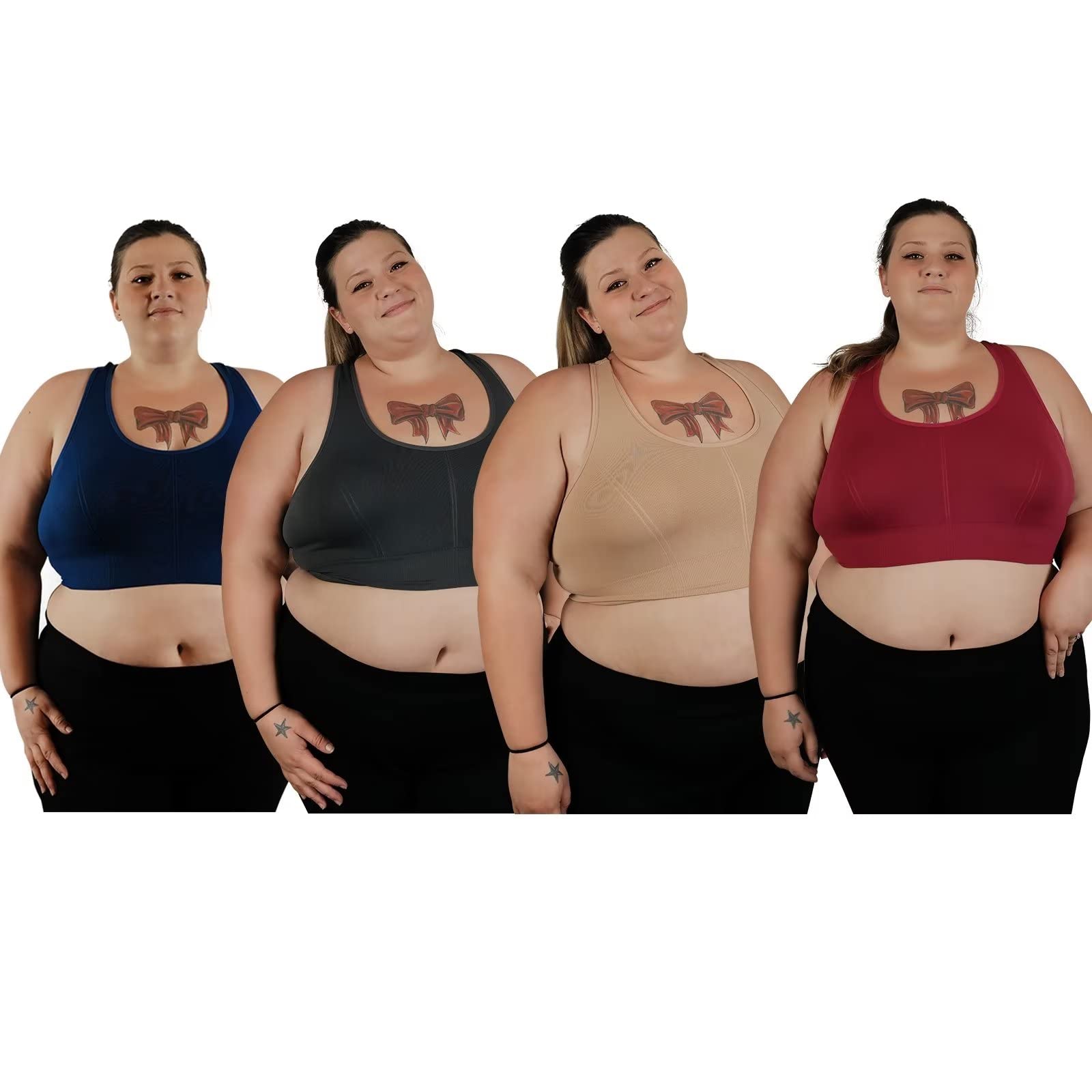 Women Wireless Plus Size Bra Seamless Full Coverage Bra with Foam(Nude+Red+Blue,2X)