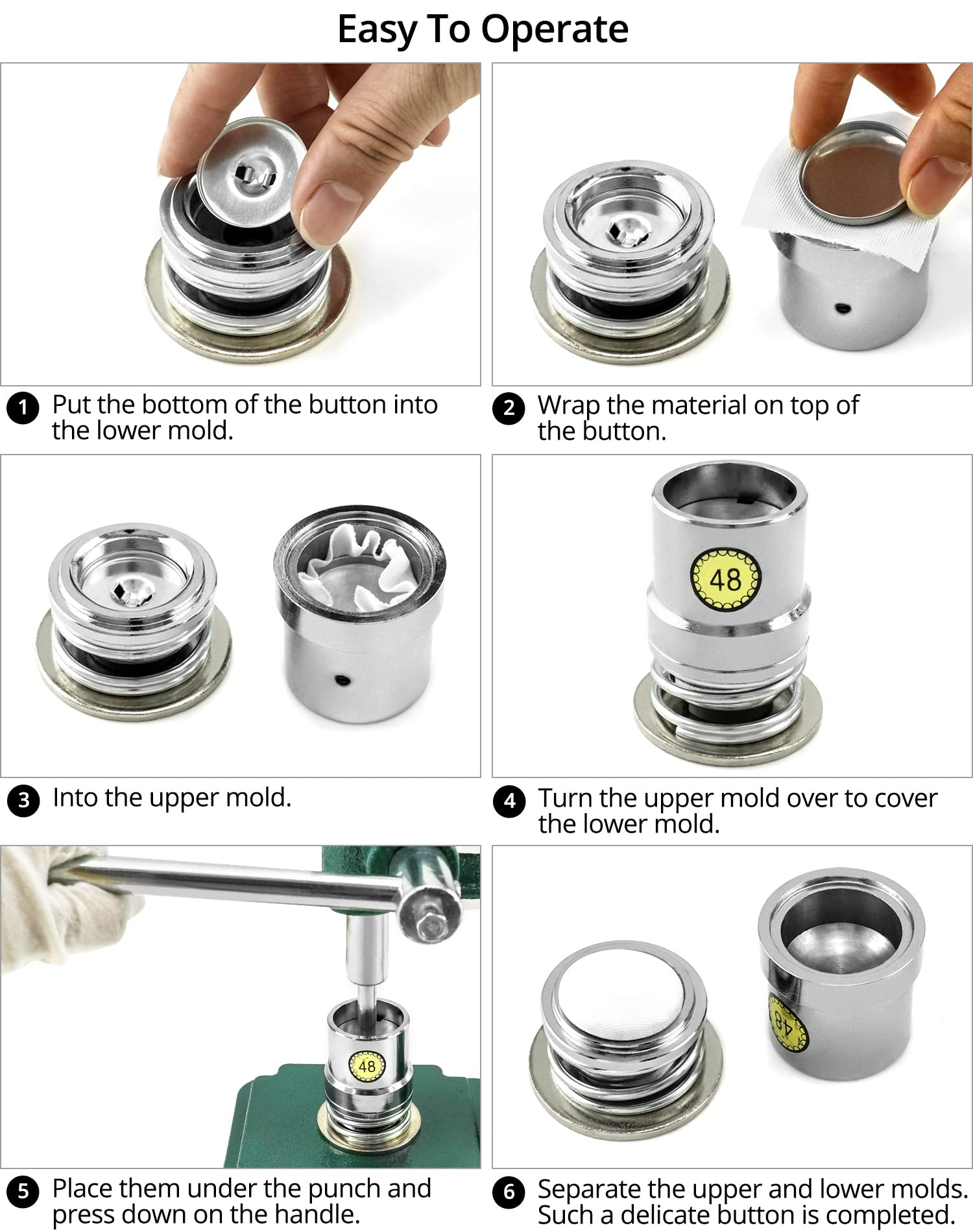 QWORK Button Maker Kit with 3 Sizes Die Sets and 300 Buttons, 11/16", 1", 1-3/16" (18, 25, 30mm) Diameter Hand Fabric DIY Button Making Punch Cloth Button Cover Making Machine Tool