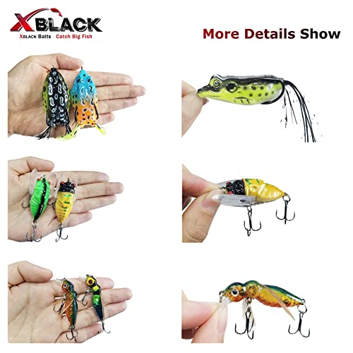 XBLACK Hard Fishing Lures Set 20PCS Minnow Popper Jointed Frog Cicada Cricket Baits for Beginner Starter, XBLACK Baits, Catch Big Fish!