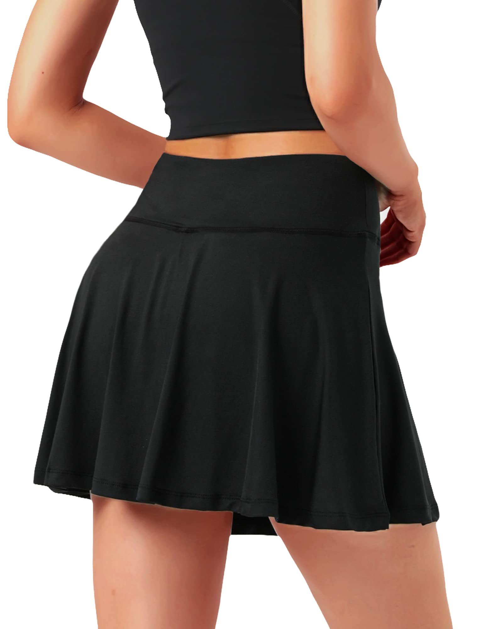 Stelle Women's High Waisted Pleated Tennis Skirts Golf Skorts with Inner Shorts for Athletic Running Workout Pickleball Black