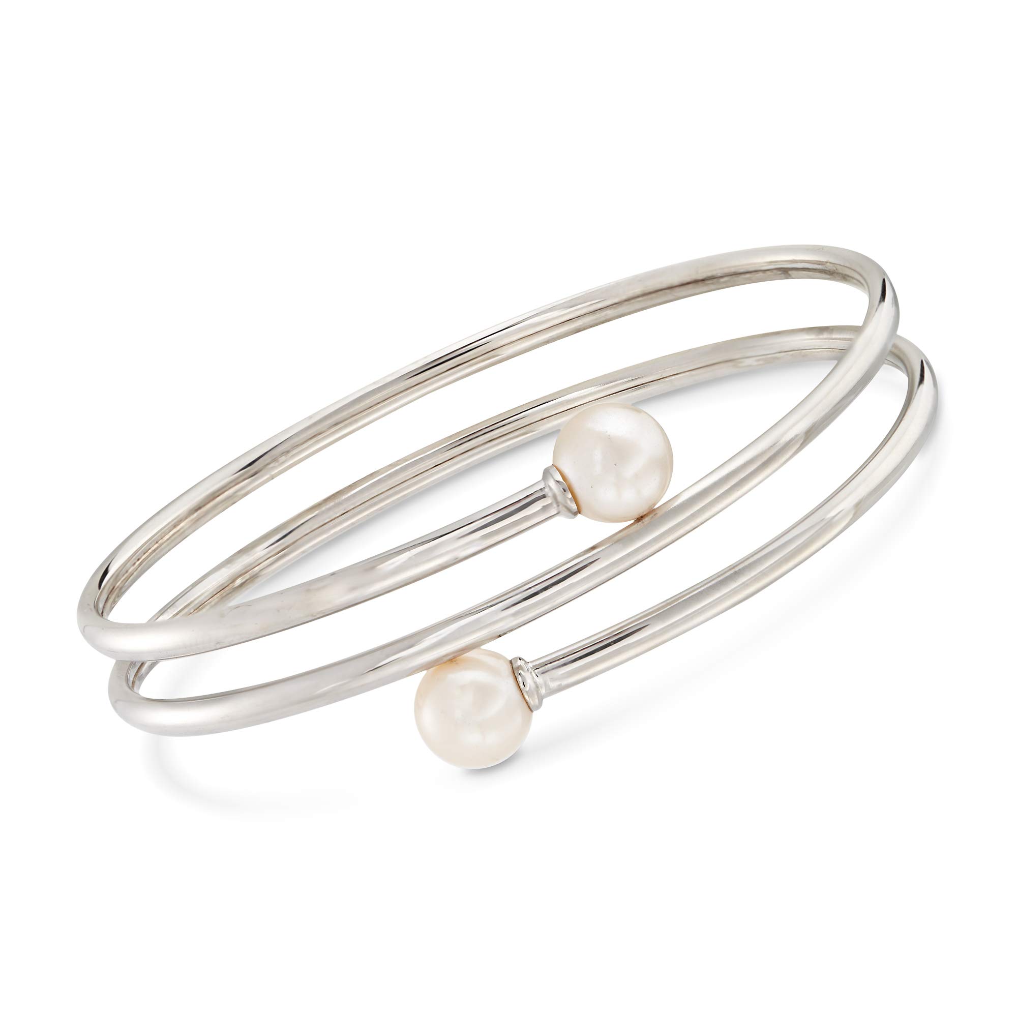 Ross-Simons 8-8.5mm Cultured Pearl Bypass Bangle Bracelet in Sterling Silver. 7 inches