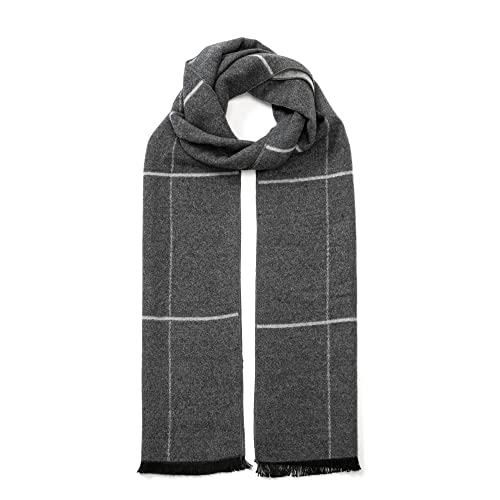 Tonten Men's Winter Classic 100% Australian Wool Scarf Warm Checked Lightweight Knitted Striped Scarves with Gift Box (Gray)