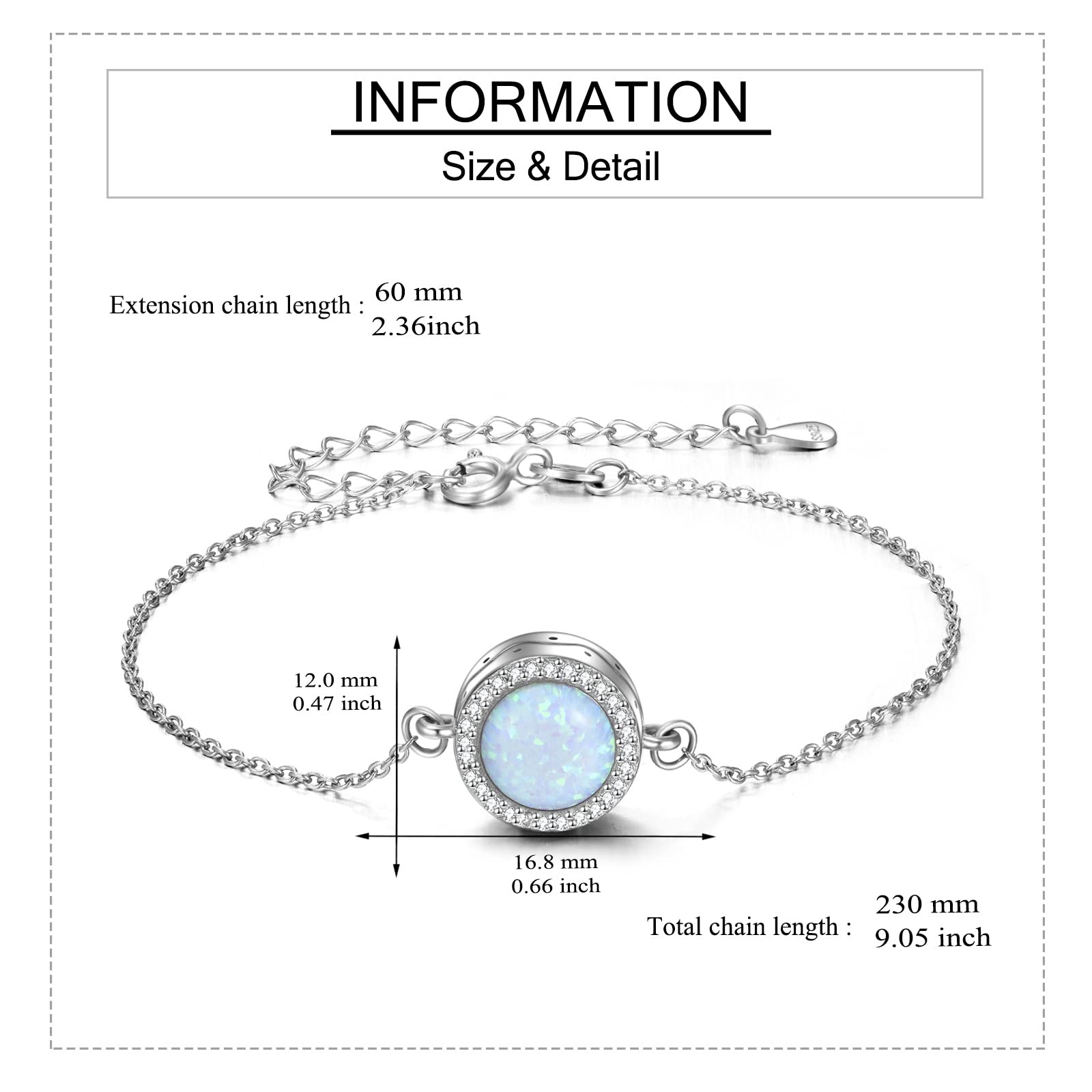 ONEFINITY Opal Urn Bracelet For Ashes 925 Sterling Silver Opal Cremation Keepsake Pendant Locket Bracelet For Women Mom
