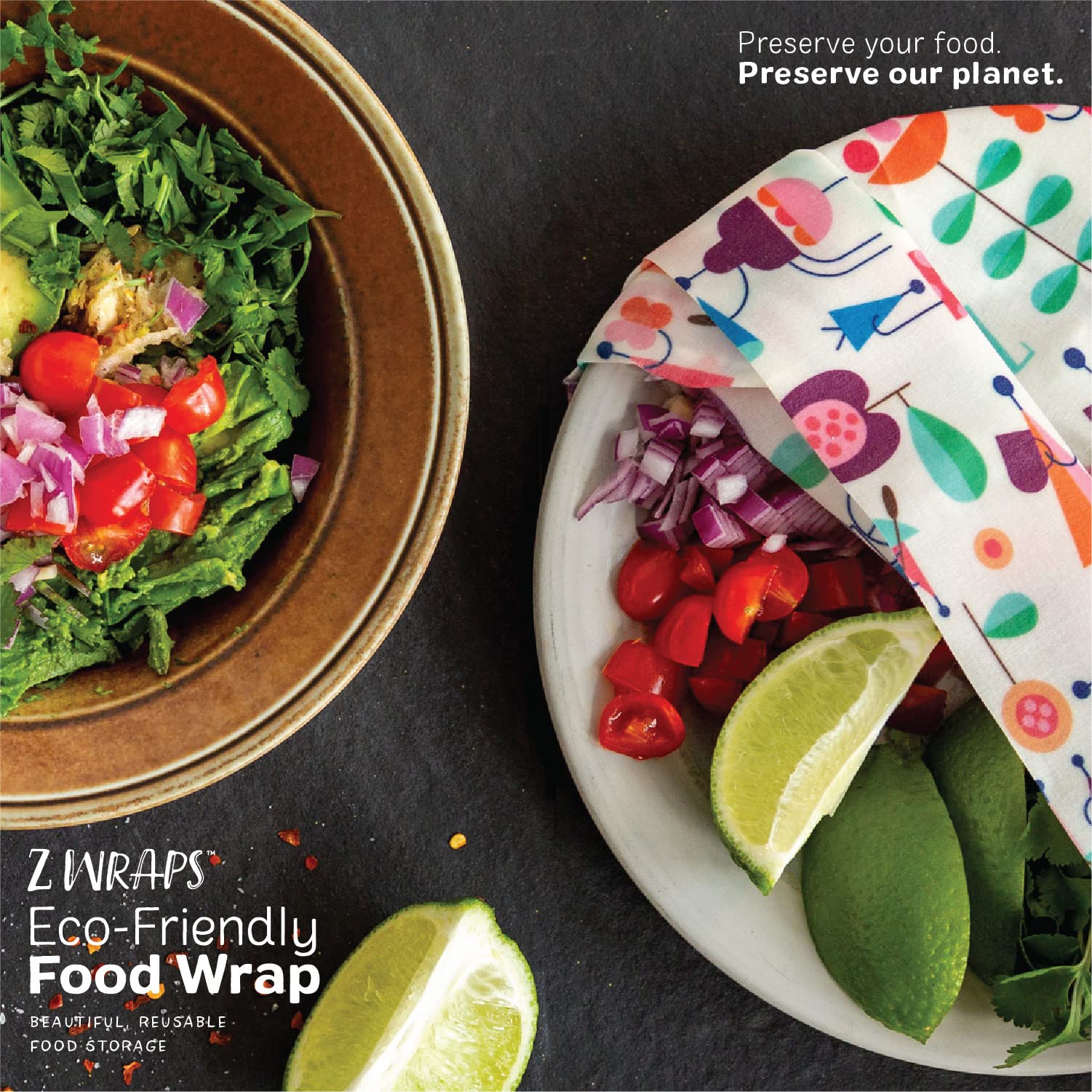 Z Wraps - Reusable Beeswax Food Wraps - Assorted 3-Pack (S, M, L) - Made in USA with 100-Precent Cotton, Organic Beeswax and Jojoba Oil - Leafy Greens