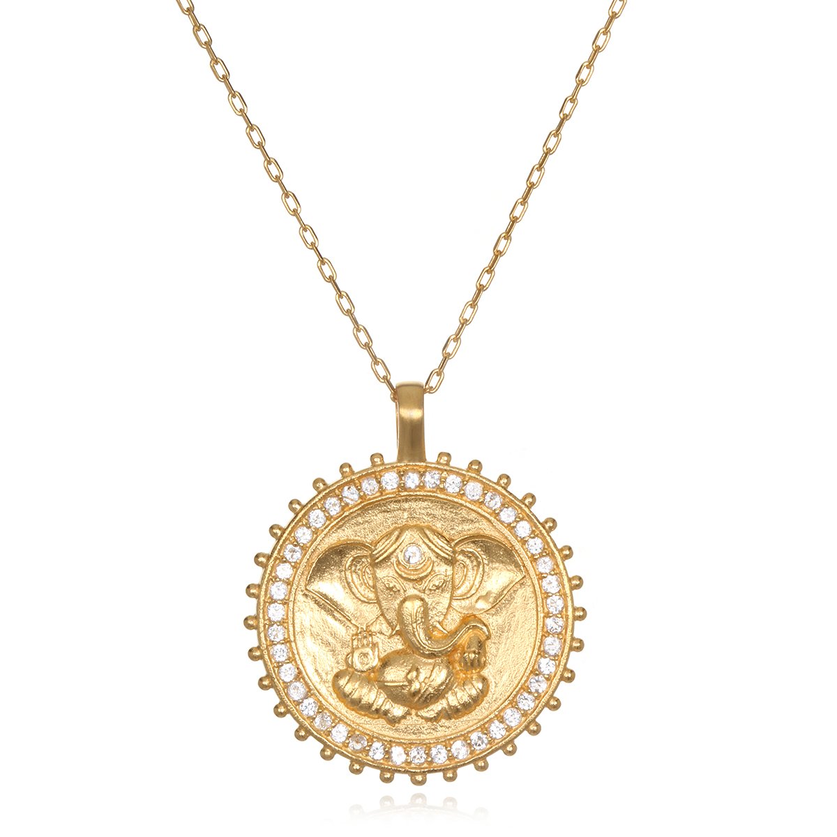 Satya Jewelry White Topaz Gold Ganesha Pendant Necklace 30-Inch, One Size