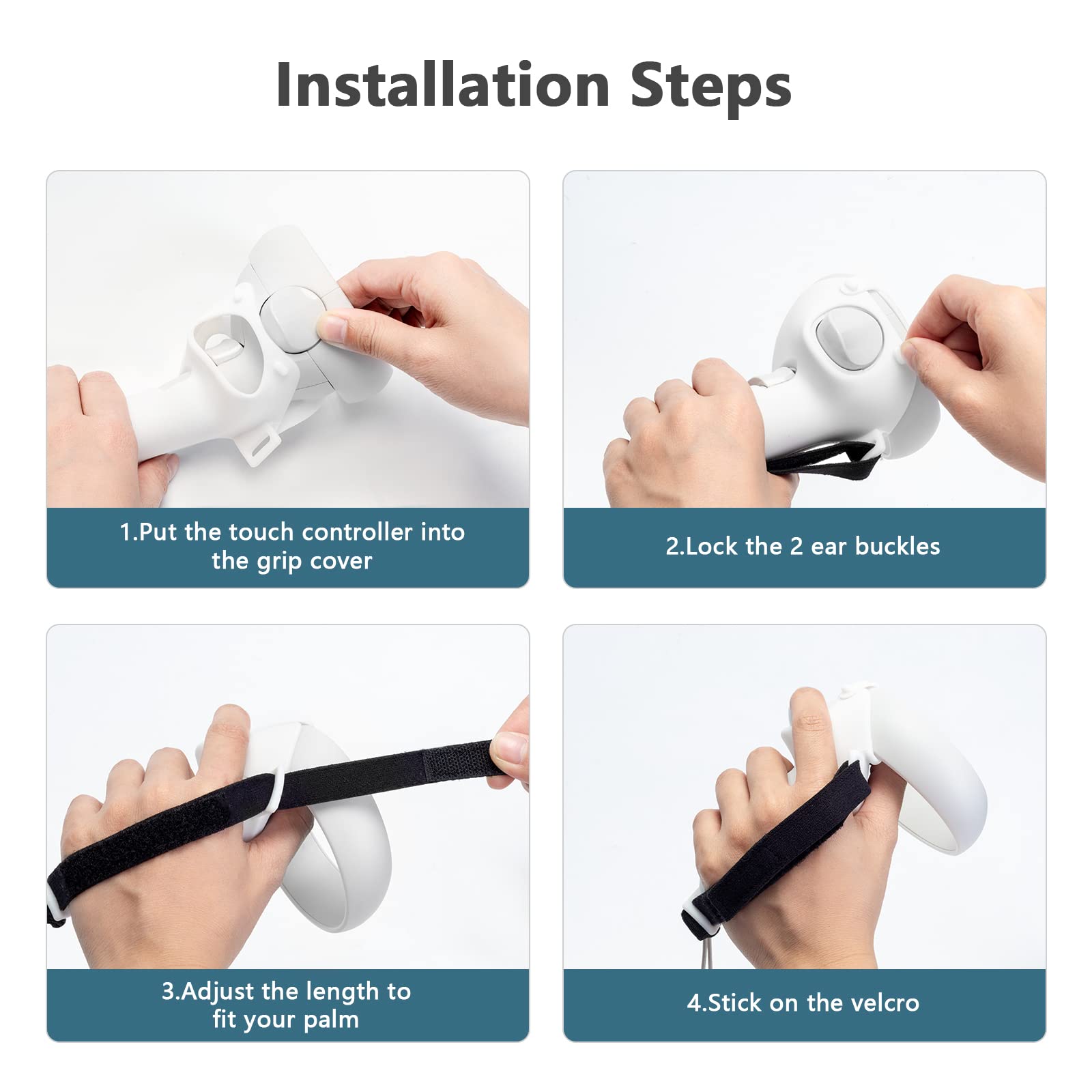 Touch Controller Grip Cover Compatible with Oculus/Meta Quest 2, Silicone Anti-Throw Grips Cover Protector with Adjustable Knuckle Strap, Quest 2 Anti-Sweat Anti-Fall Protective Handle Sleeve (White)