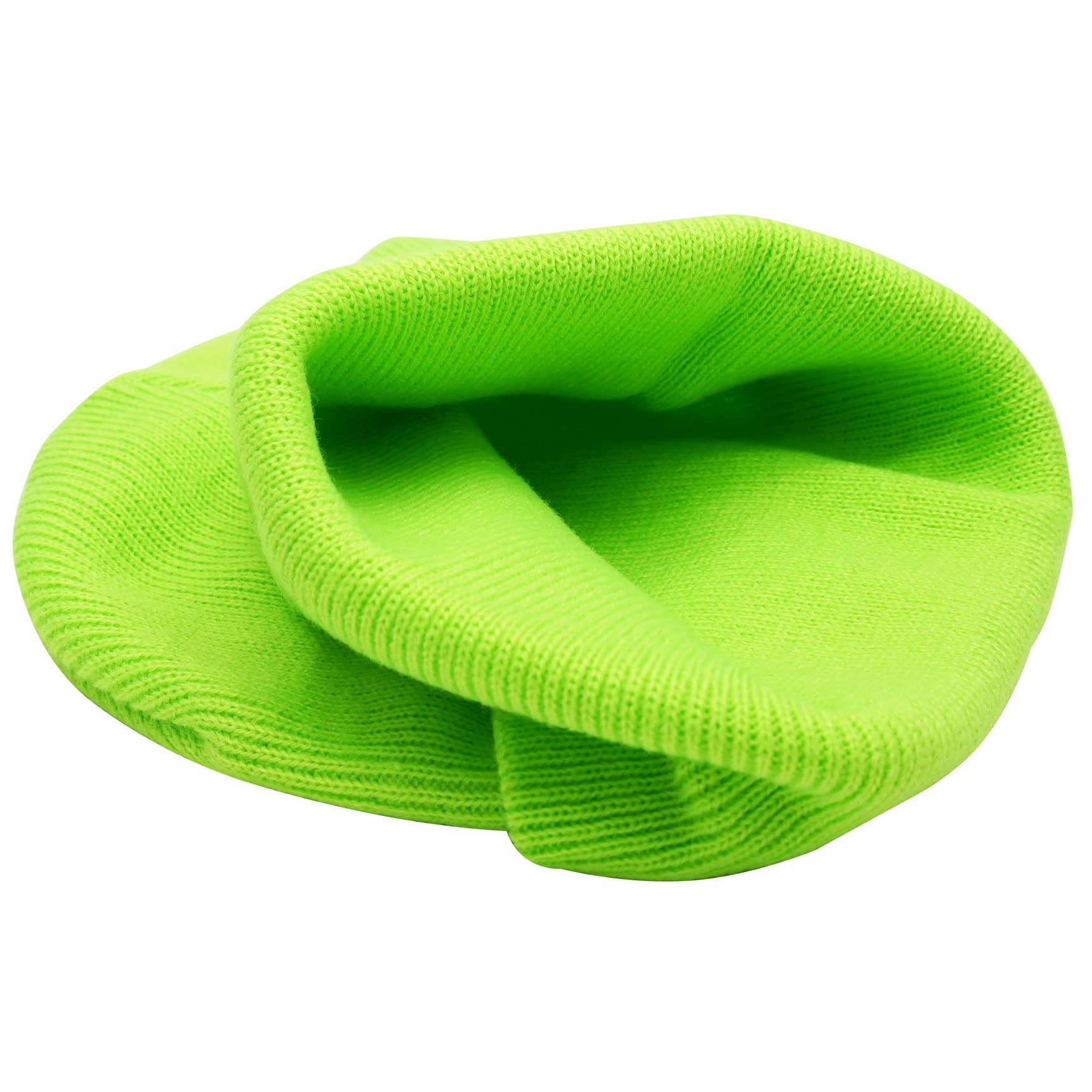 Vashion Knit Cuffed Beanie Hat for Men Women Lime Green Beanie