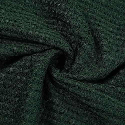 Waffle Swing Dress for Women Deep V Neck Long Sleeve Ruched Dress Solid Color Button Pockets Loose Dress