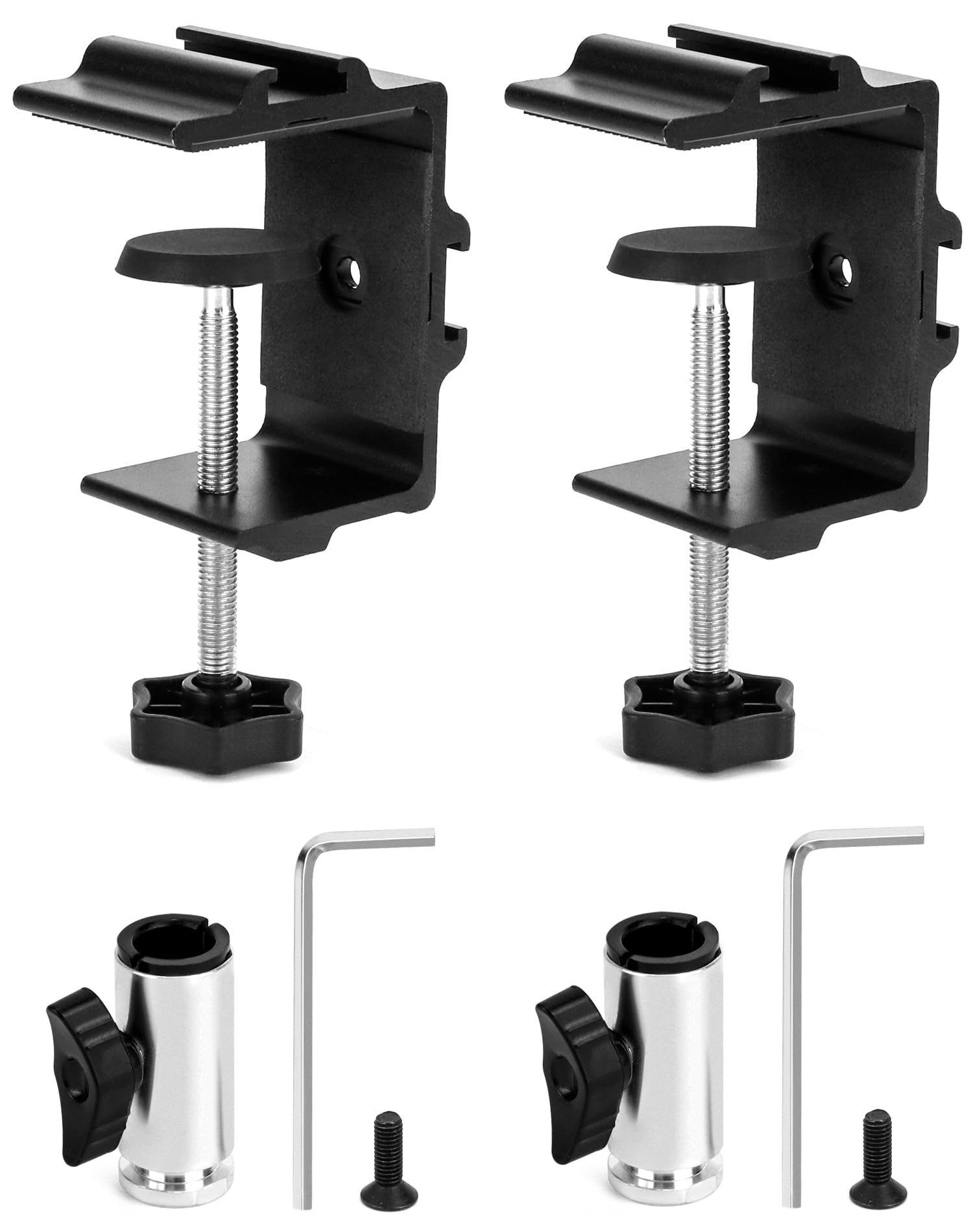 QWORK Replacement Clamp for Magnifying Desk Lamp, 2 Pack Heavy-Duty Metal Table Mount Clamp, Desk Table Mount C Clamp for 1/2” Base Magnifying Lamp, Mic Microphone, Desk Lamp, Magnify Lamp