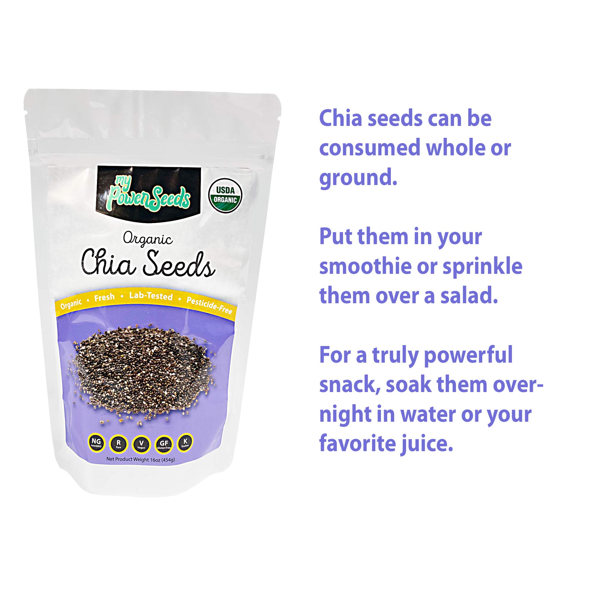 Sustainably Sourced Chia Seeds - Perfect for Snacking or Adding to Your Favorite Recipes - 1 lb