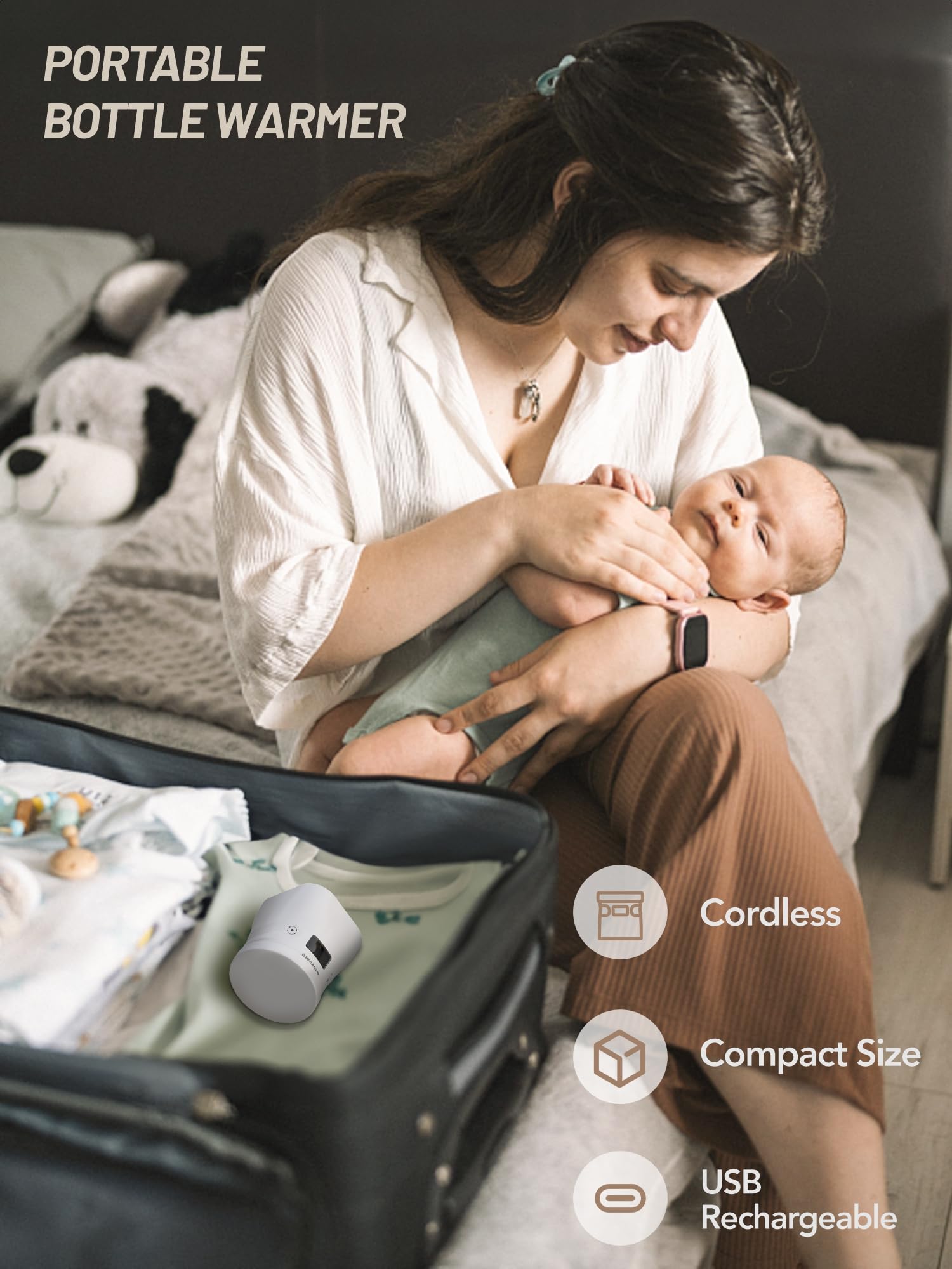 Portable Bottle Warmer for Travel, BabySafe 15000mAh Rechargeable Baby Bottle Warmer with 5 Adapters, 100W Fast Heating & Accurate Temperature Control, Cordless On The Go Milk Warmer for Breastmilk