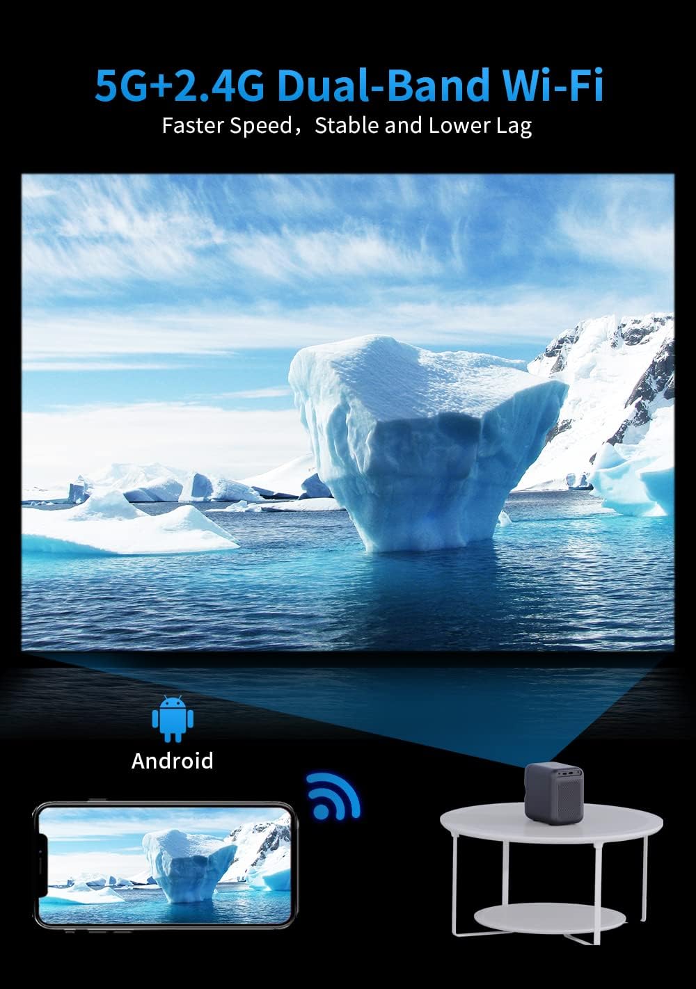 Smart Projector 4K Supported Netflix-Certified, WANBO TT Auto Focus Projector with 5G Wi-Fi and Bluetooth, Dolby Speaker Home Theater Projector, Native 1080P 650 ANSI, HDR10, Digital Zoom