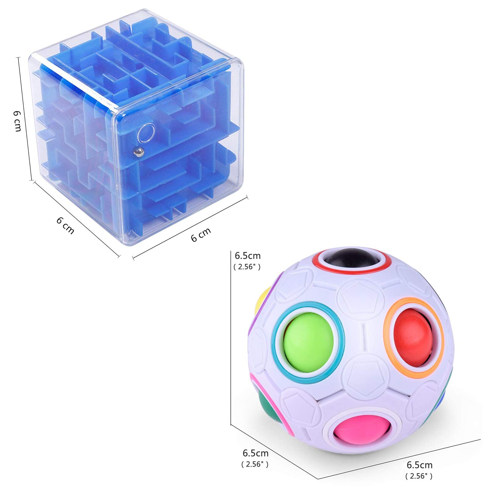 Roxenda Puzzle Toy Set of 2 - Rainbow Puzzle Ball, 3D Maze Magic Cube - Exciting Puzzle Game for Boys and Girls