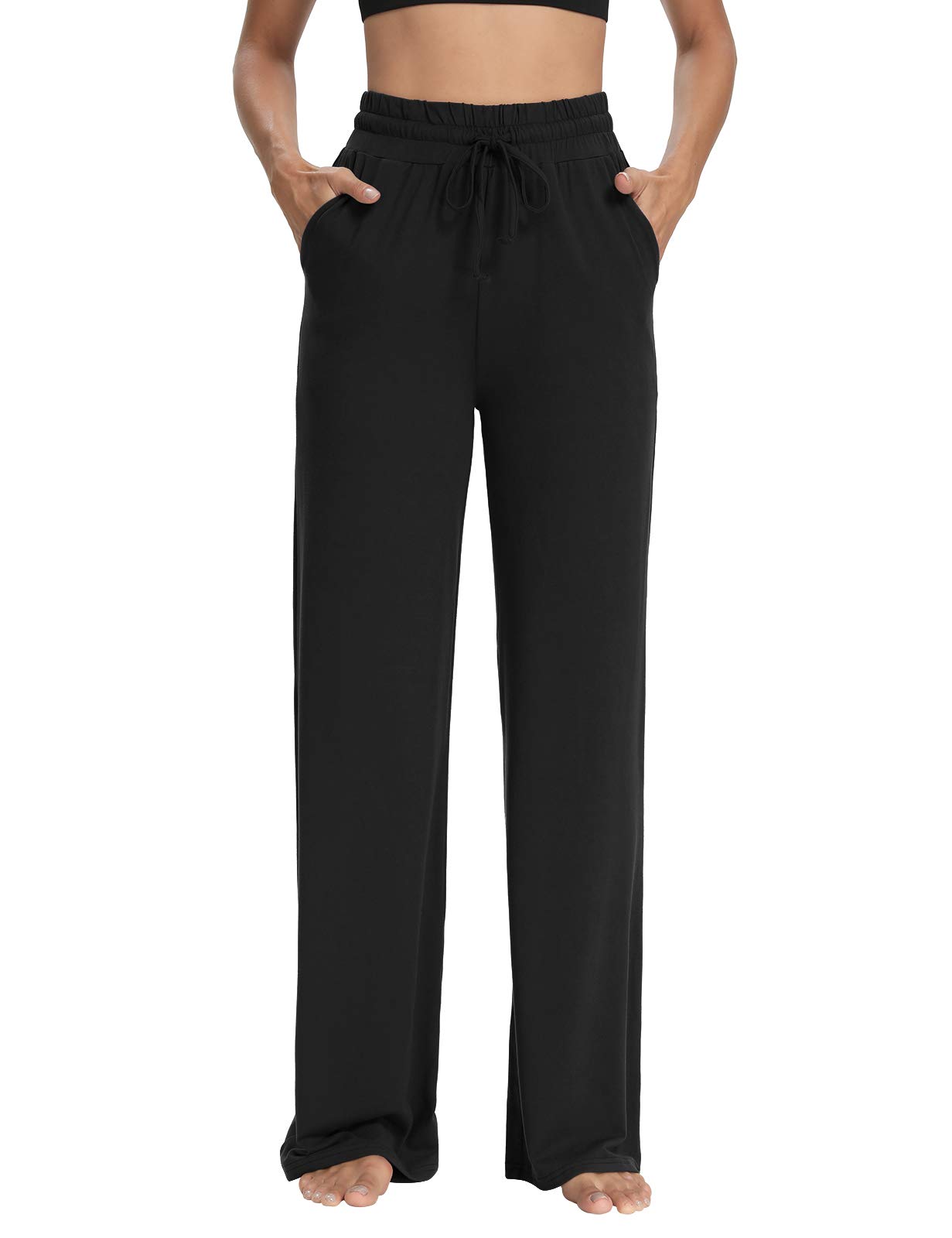 Sarin Mathews Womens Yoga Sweatpants Wide Leg Lounge Pajamas Pants Comfy Drawstring Workout Joggers Pants with Pockets Black S