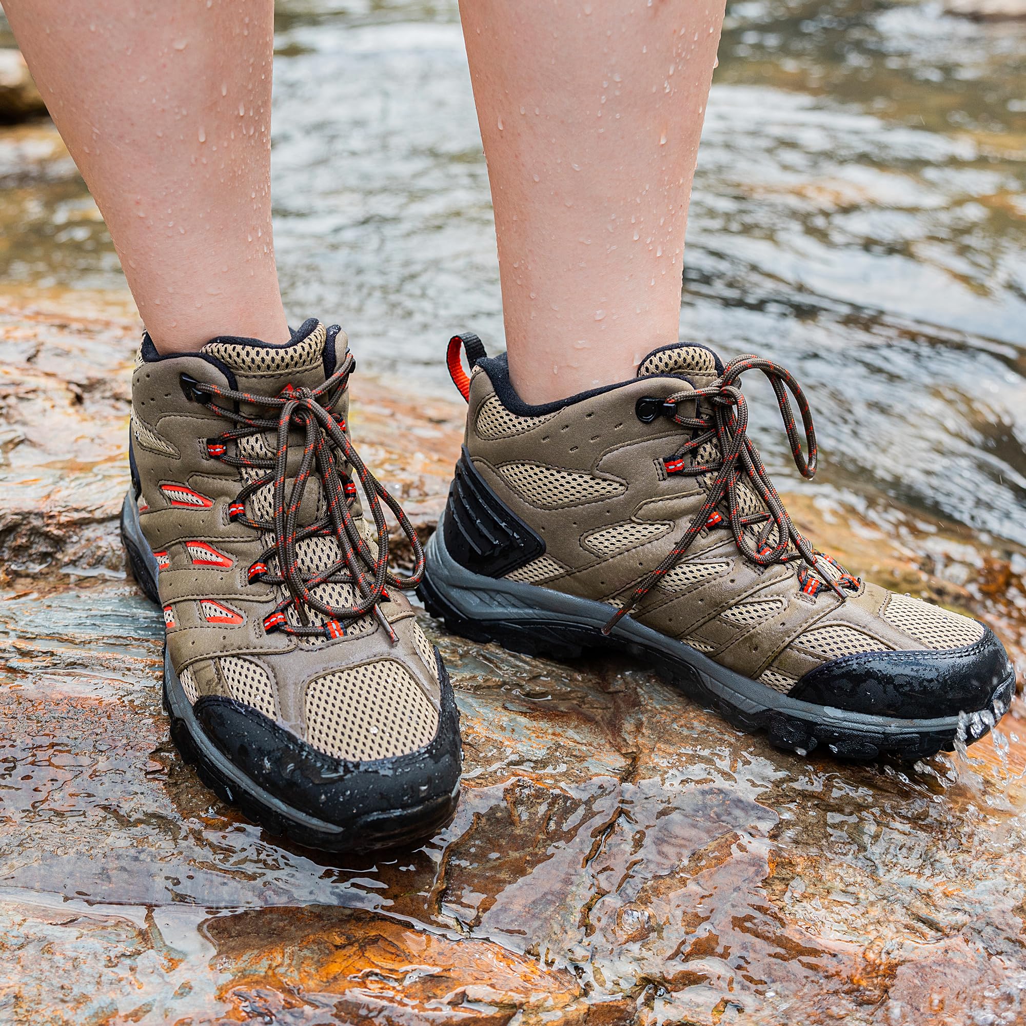 NORTIV 8 Womens Waterproof Hiking Boots Outdoor Trekking Mid Backpacking Mountaineering lightweight boots BROWN/ORANGE US 7.5 SNHB2212W