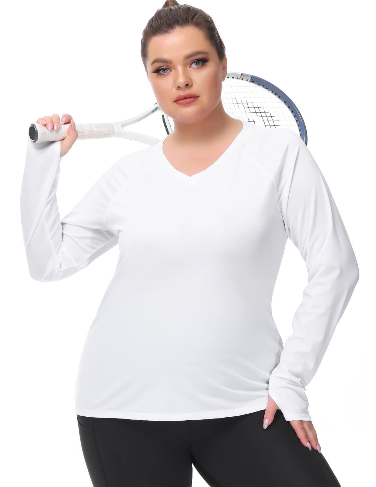 Women's Compression Shirt Dry Fit Long Sleeve Running Athletic T-Shirt Workout Tops 20W White