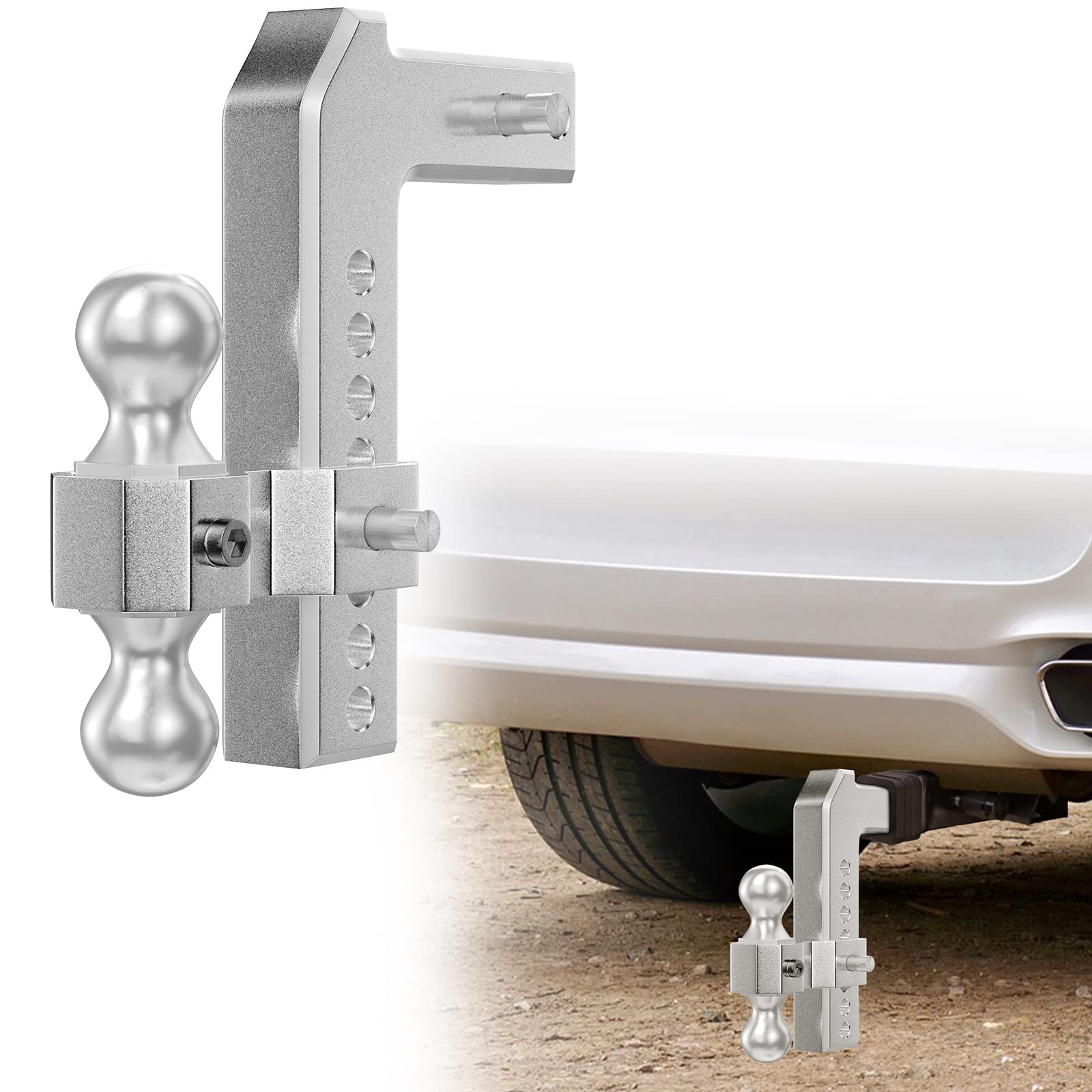 VEVOR Adjustable Trailer Hitch, Fits 2" Receiver, 8" Drop Ball Mount Hitch w/ Forged Aluminum Shank & Two Iron Balls, 12500 LBS Towing Capacity for Most Common Needs, Dual Locking Pins Included