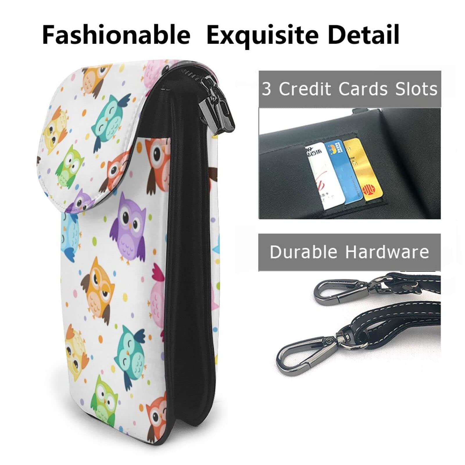 Women Cell Phone Purse Leather Crossbody Bag-Colorful Cute Owls Mini Shoulder Bag Card Holder Wallet