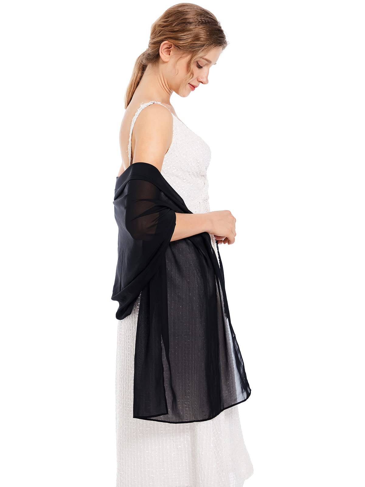Vickorpen Shawls and Wraps Soft Chiffon Scarve Scarf For Evening Party Dresses Wedding Stole(Black1,one size)