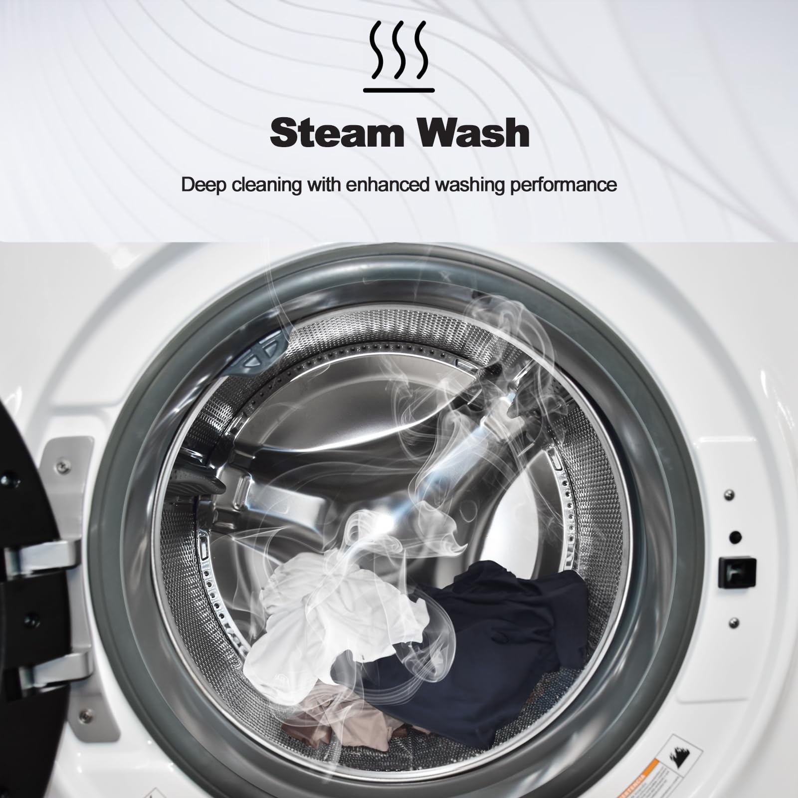 Smad 27 in. 4.5 Cu. Ft. Front Load Washing Machine with Quiet Inverter Motor, Steam and Water Plus Functions, Quick Wash, 12 Washing Cycles, 120V, White