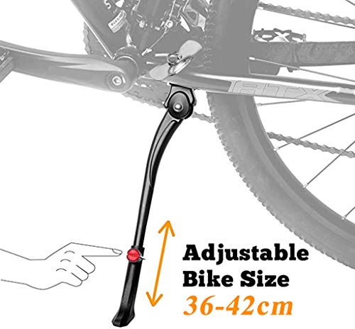 Zerlibeaful MTB Adjustable Kickstand Side Bike Alloy Kick Bicycle Road Stand Aluminum Bike Accessories Pannier Hooks (Black, One Size)