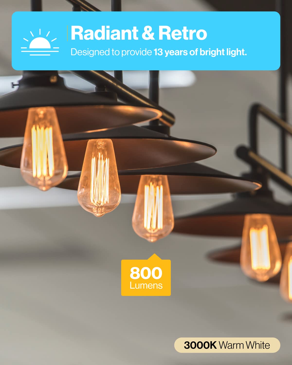 Sunco 4 Pack 60W Vintage LED Edison Bulbs Equivalent 8.5W CRI92 800 Lumens, Dimmable ST64 Filament 3000K Warm White E26 Medium Base Light Bulbs High Brightness Clear Glass Waterproof - UL