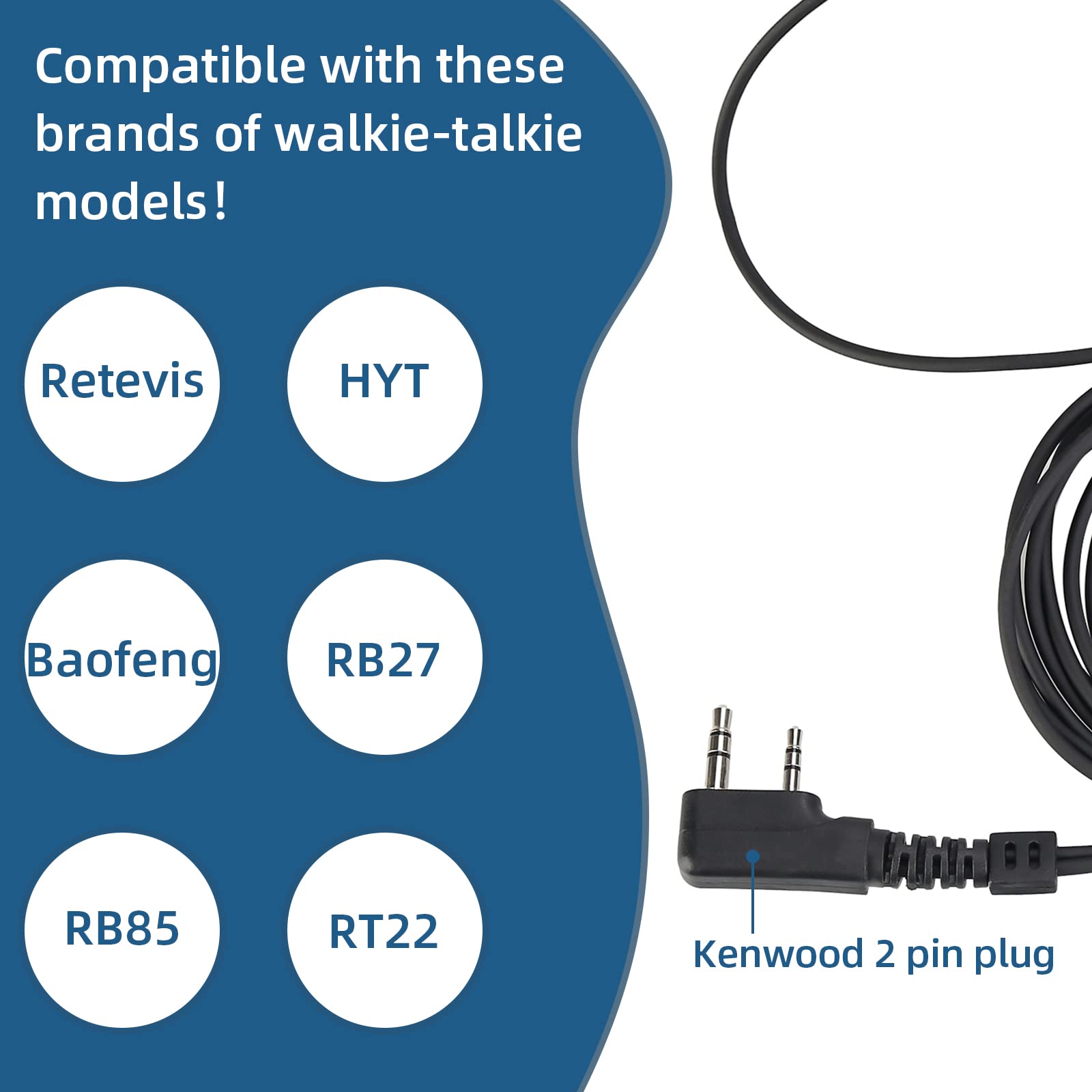 Retevis ETK007 Adjustable Throat Mic Two Way Radio Headset, Finger PTT, for Cycling, for RT22 RT21 H-777 RT68, Compatible with Kenwood Baofeng UV-5R Walkie-Talkie,Walkie Talkie Earpiece(2 Pack)