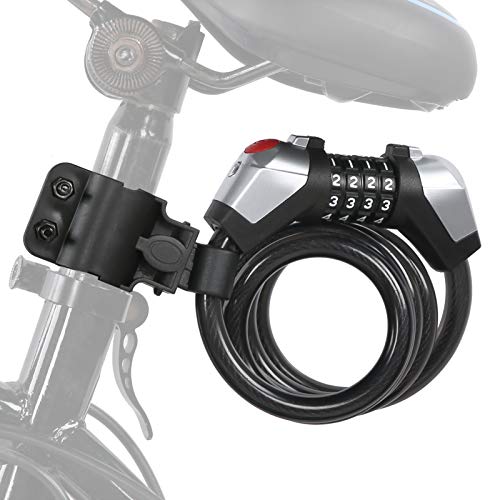 Vakitar Portable Mountain Bike Password Cable Lock with Light 4‑Digit Combination
